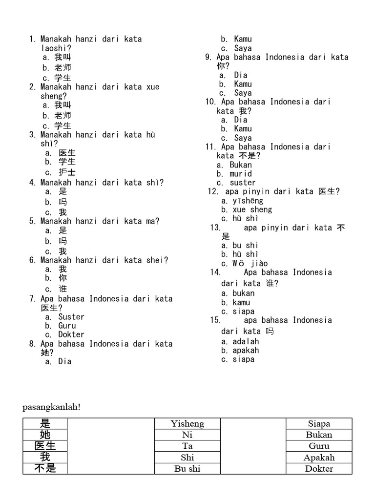 Hanzi dan Pinyin dalam Bahasa Mandarin | PDF | Karier & Perkembangan ...