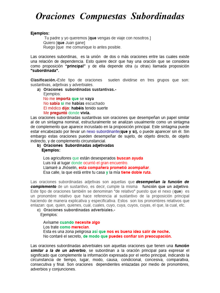 6 LA ORACION SUBORDINADA | PDF | Oración (Lingüística) | Adverbio
