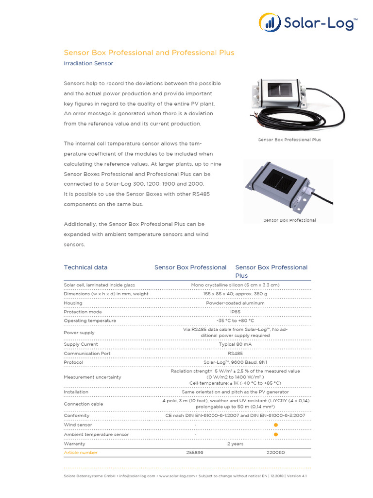 SolarLog - Datasheet - Sensor - Box - Professional - and - Plus - EN | PDF | Photovoltaics ...