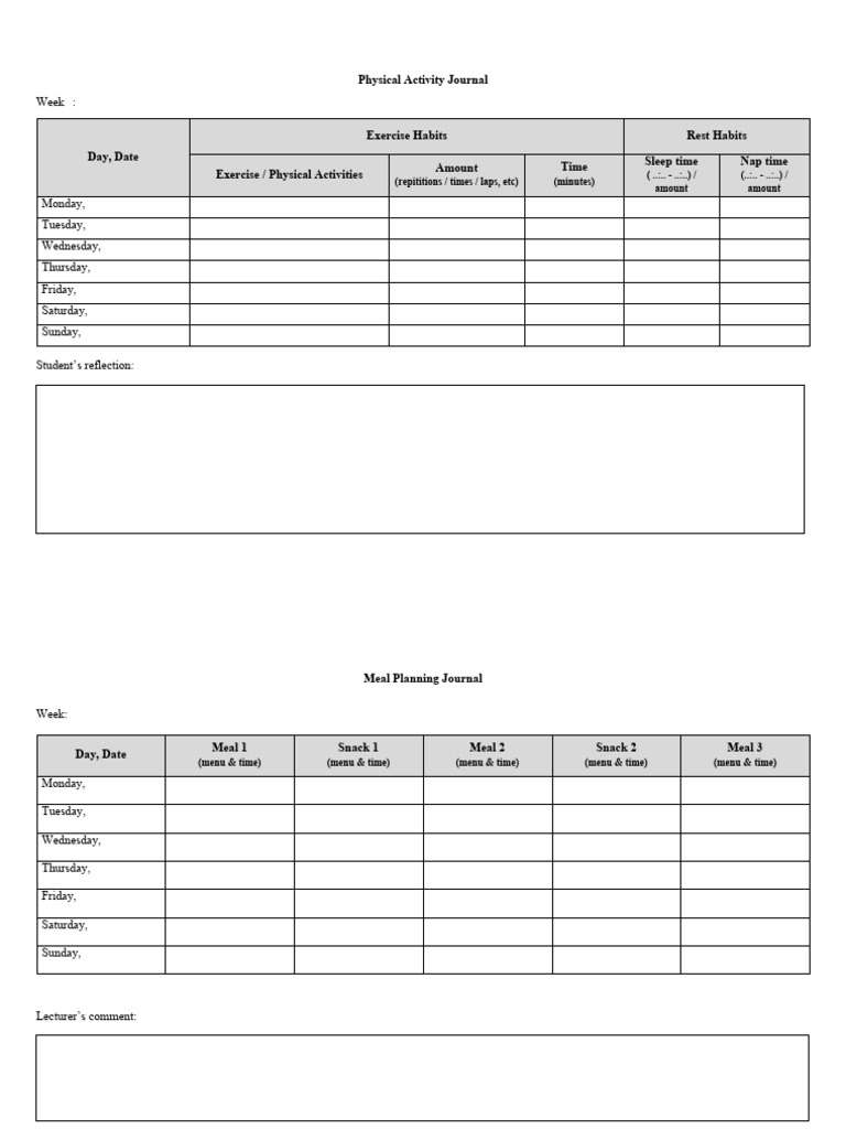 Health and Wellness Journal Template | PDF | Foods | Eating Behaviors ...