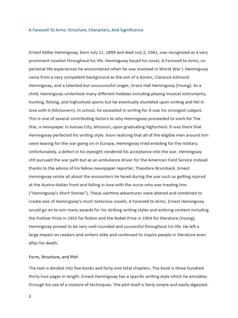 A Farewell To Arms | PDF | Narration | Ernest Hemingway