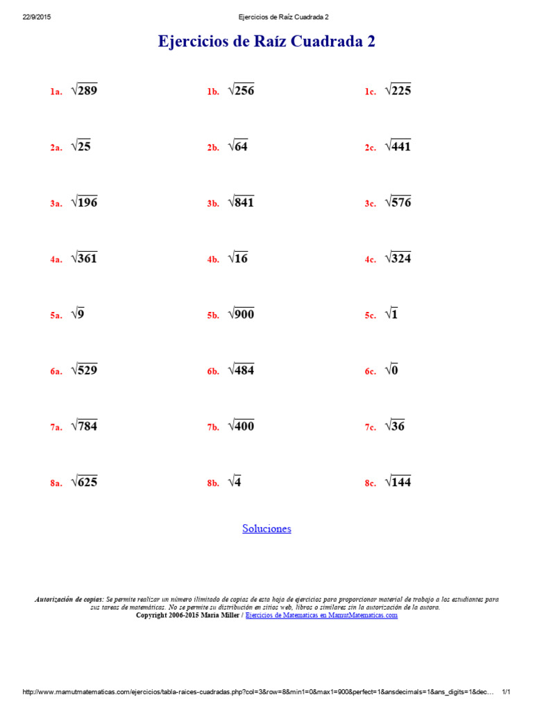 Ejercicios de Raíz Cuadrada 2 | PDF