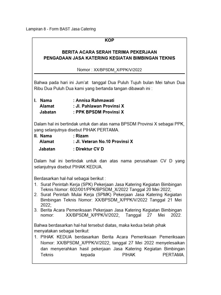 Berita Acara Serah Terima Catering | PDF | Pengelolaan Keuangan & Uang