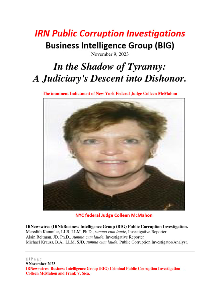 11.09.23 Indictment Re The Crimes of Colleen McMahon and Frank v. Sica ...