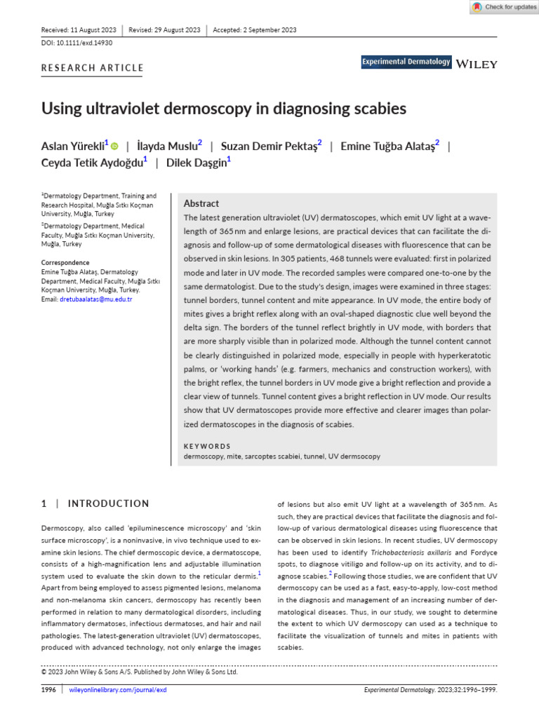 Aslan Yürekli Using Ultraviolet Dermoscopy in | PDF | Ultraviolet | Skin