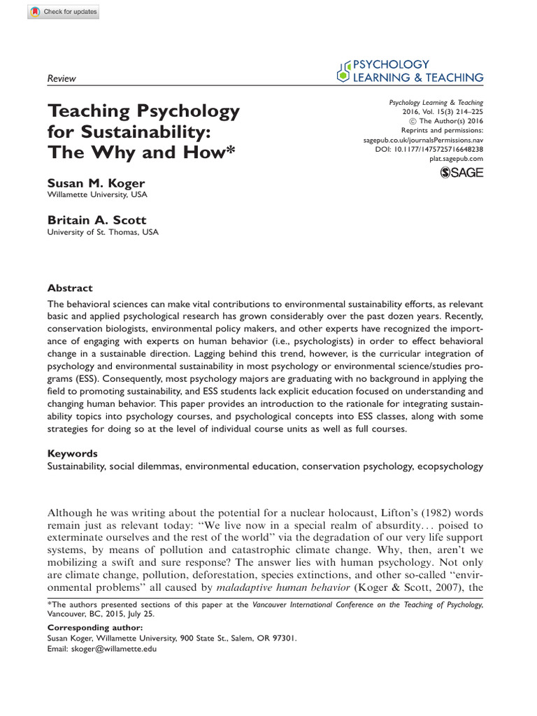 Psychology For Sustainability | PDF | Psychology | Sustainability
