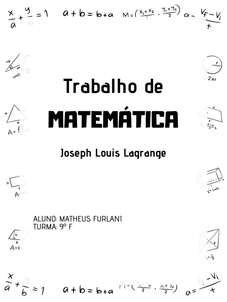 Capa de Trabalho Escolar Matemática A4 | PDF