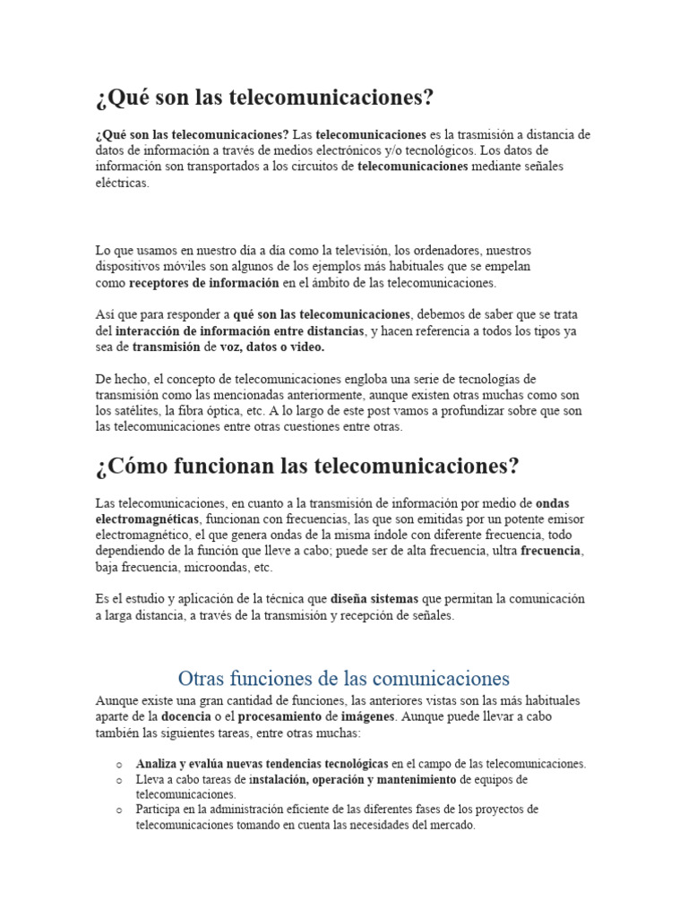 Qué Son Las Telecomunicaciones | PDF | Telecomunicaciones | Ingeniería ...