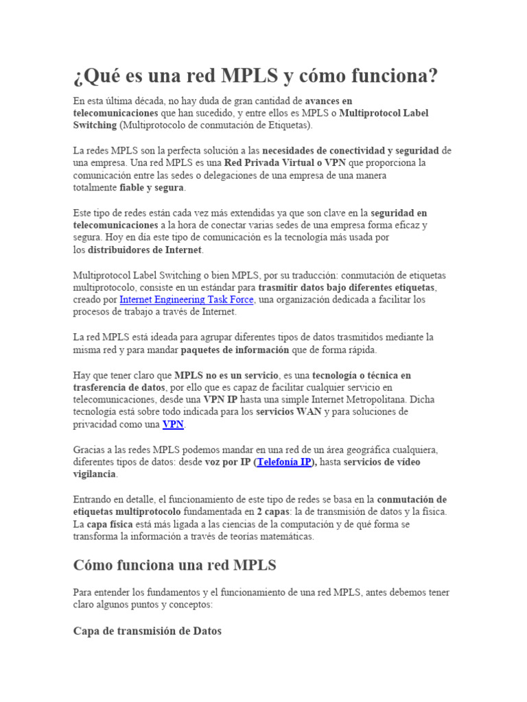 Qué Es Una Red MPLS y Cómo Funciona | Descargar gratis PDF | Redes ...