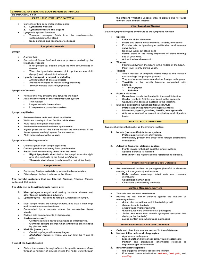 The Lymphatic System Pdf Lymphatic System Immune System