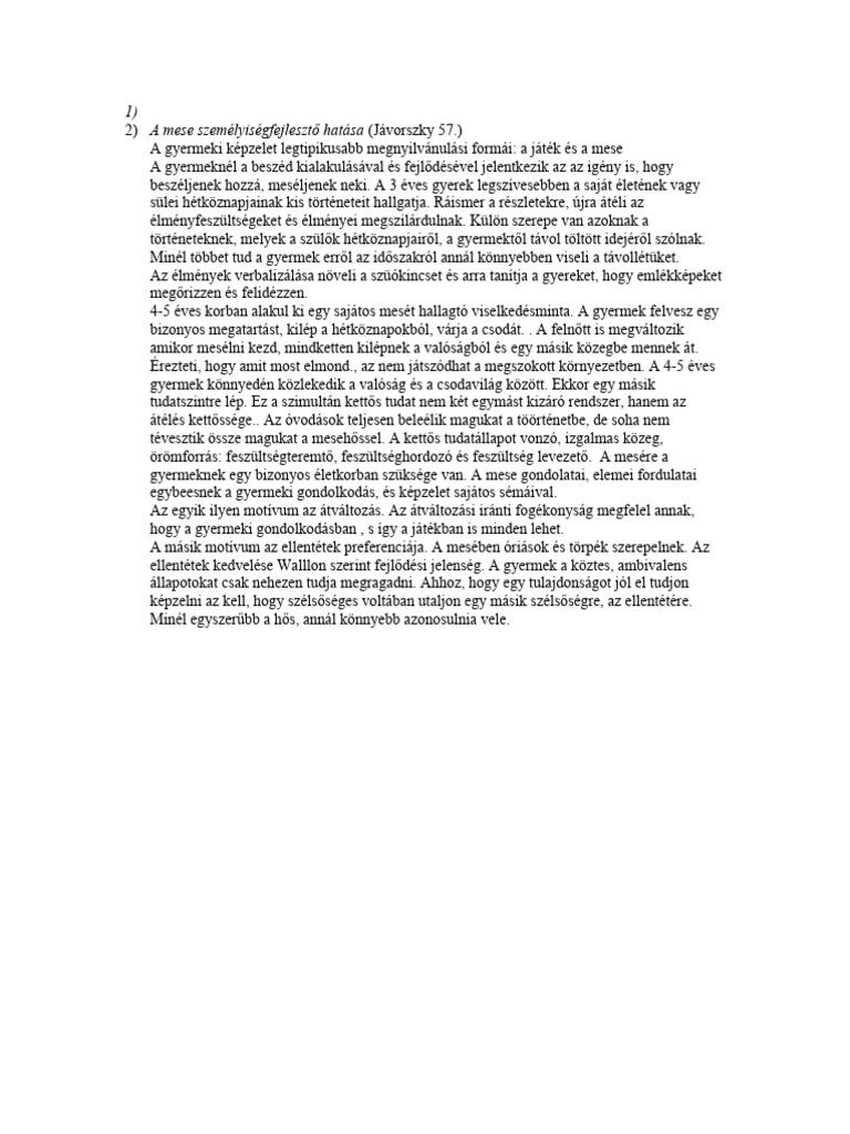 A Mese Személyiségfejlesztő Hatása | PDF