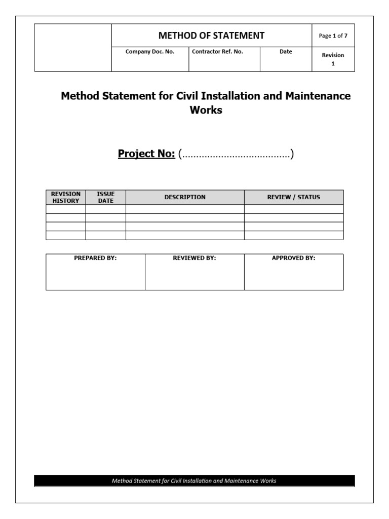 Method Statement for Civil Installation and Maintenance Works | PDF ...