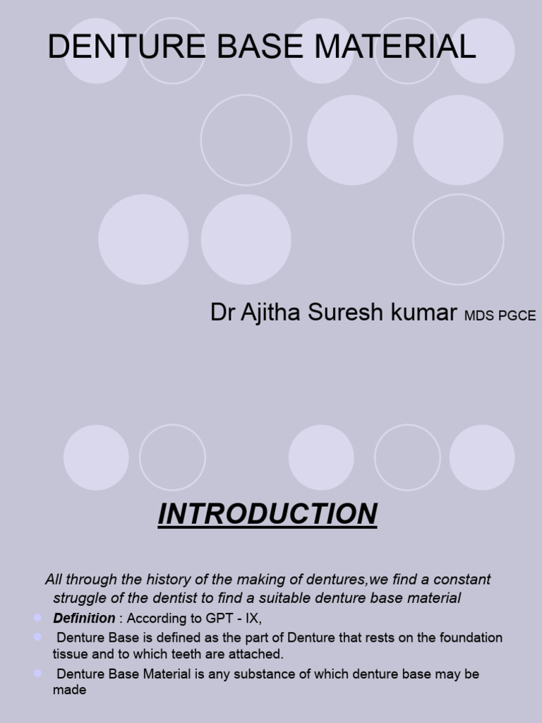 DENTURE BASE MATERIALf | PDF | Polymers | Poly(Methyl Methacrylate)