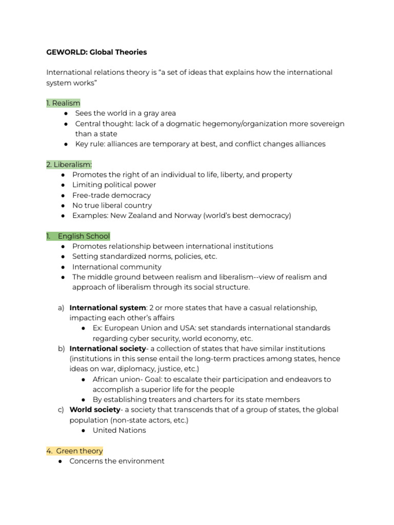Global Theories in International Relations | PDF | Gender Studies ...