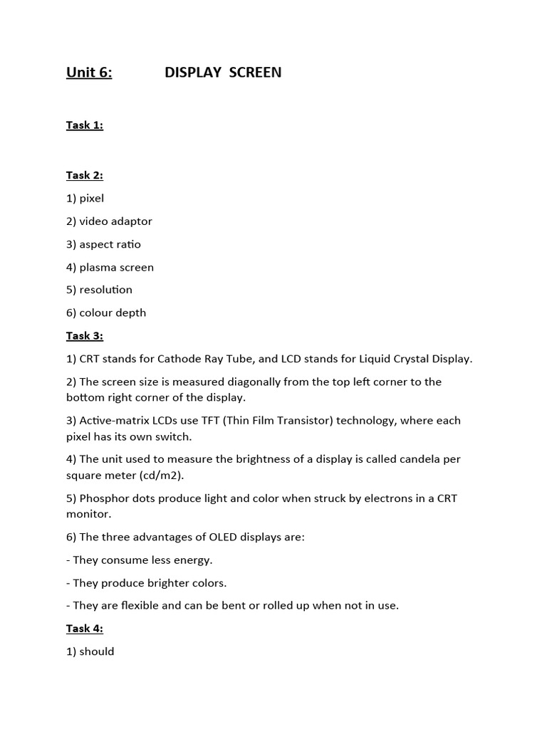 Unit 6 | PDF | Computer Monitor | Liquid Crystal Display