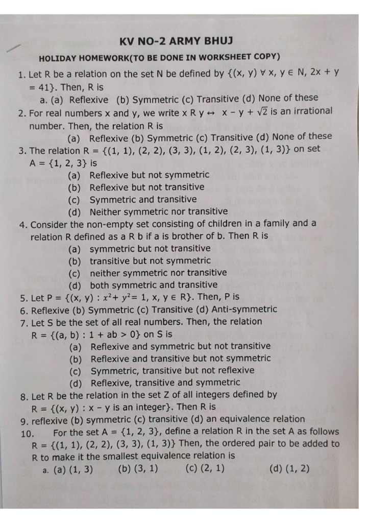 Maths Holiday Home Work Pdf