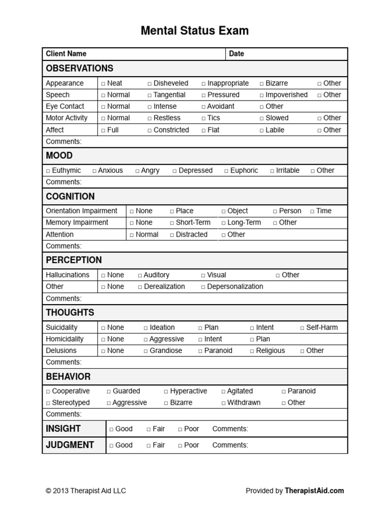 Mental Status Exam Checklist | PDF | Self-Improvement