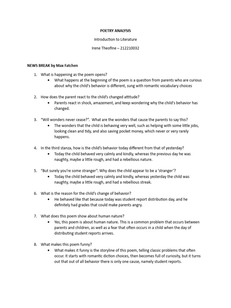 Poetry Analysis - Intro To Literature | PDF | Ghosts