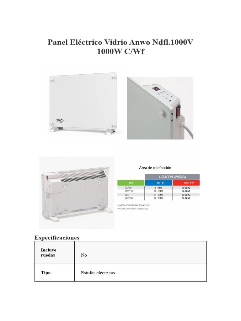 Panel Eléctrico Anwo NDFL 1000W WiFi | PDF | Hogar, jardinería y ...
