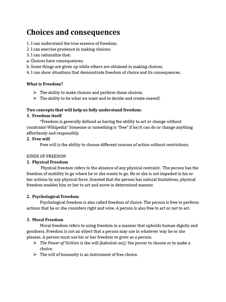Understanding Freedom and Choices | PDF | Free Will | Philosophical ...