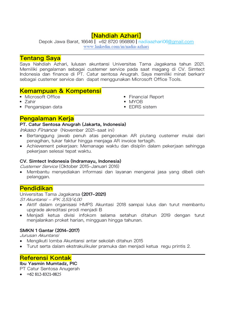 Contoh CV Finance Staff Indonesia | PDF | Bisnis | Pengelolaan Keuangan ...