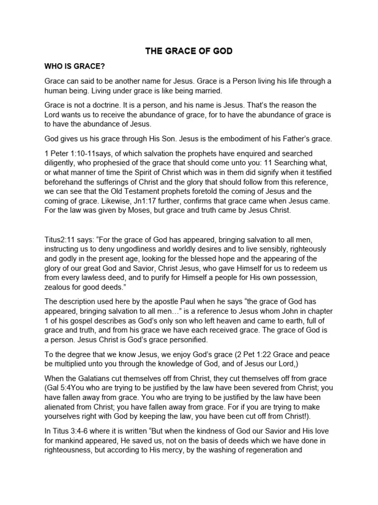 The Grace Of God Pdf Grace In Christianity Jesus