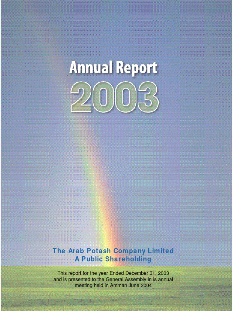 Arab Potash Company Annual Report 2003 | PDF | Potash | Debt