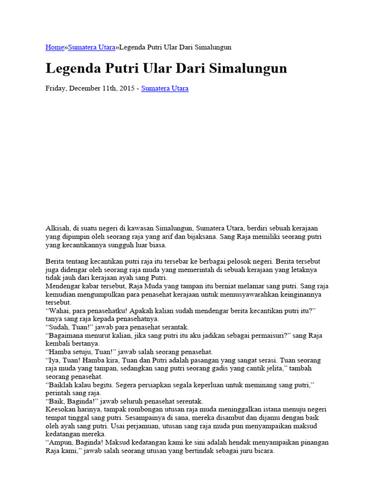 Cerita Rakyat Putri Ular | PDF