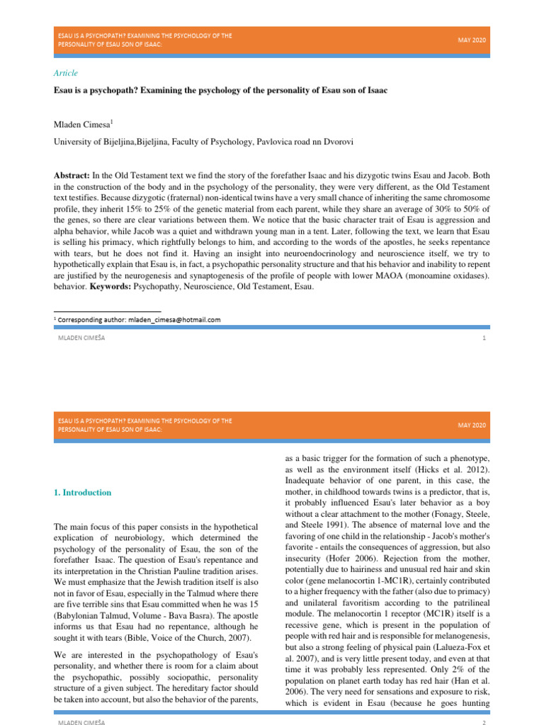 Esau | PDF | Psychopathy | Empathy