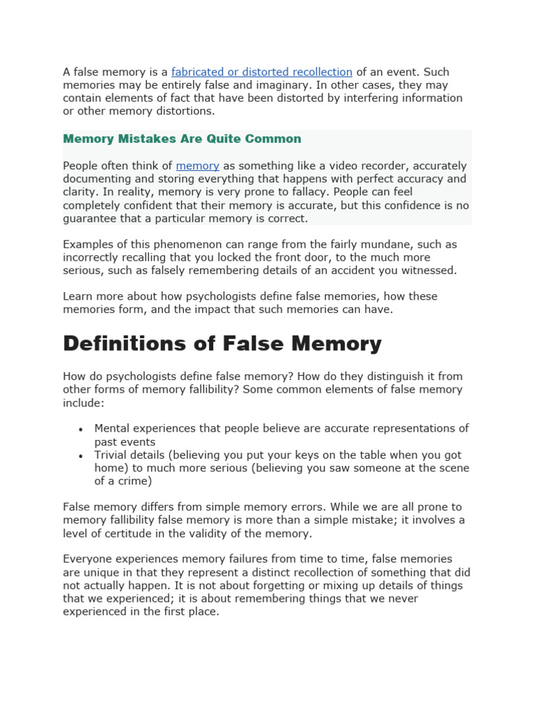 A False Memory Is A | PDF | Memory | Recall (Memory)