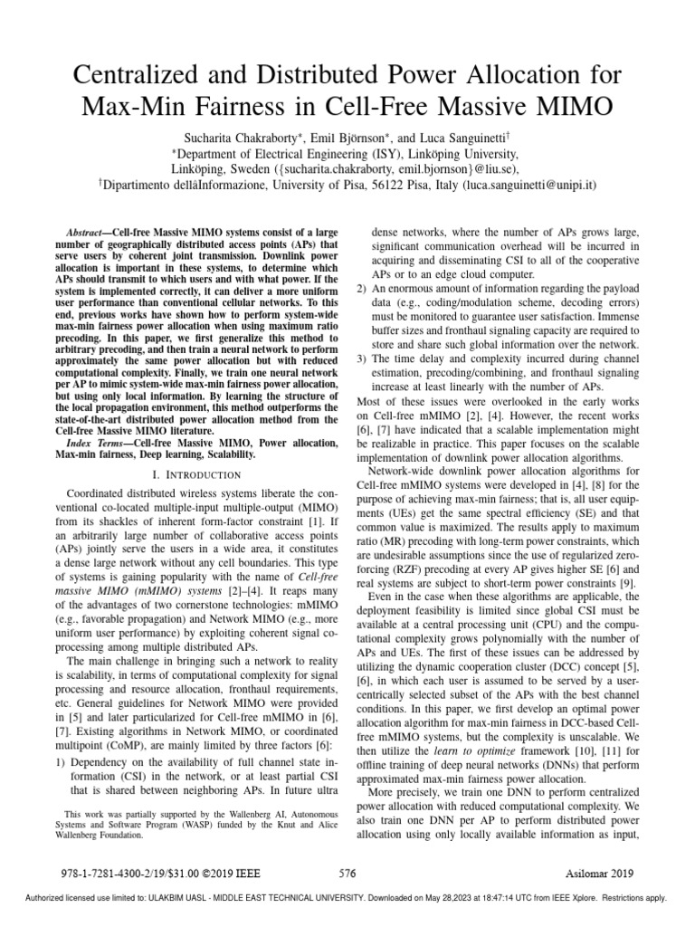 Centralized and Distributed Power Allocation For Max-Min Fairness in Cell-Free Massive MIMO ...