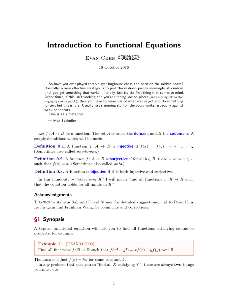 Functional Equations Guide | PDF | Function (Mathematics) | Equations