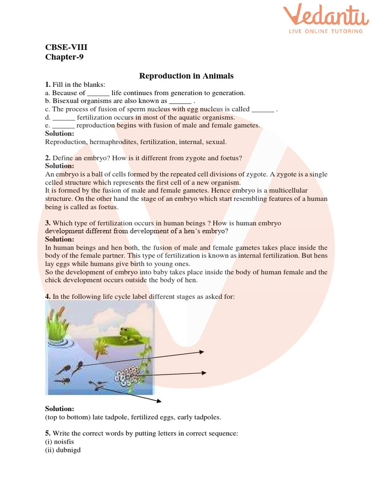 CBSE Class 8 Science Reproduction in Animals Worksheets with Answers ...