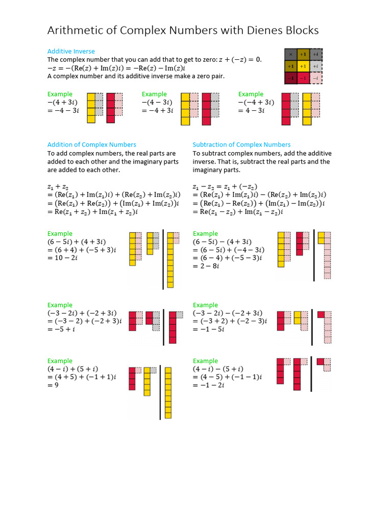 Arithmetic of Complex Numbers With Dienes Blocks | PDF | Subtraction ...