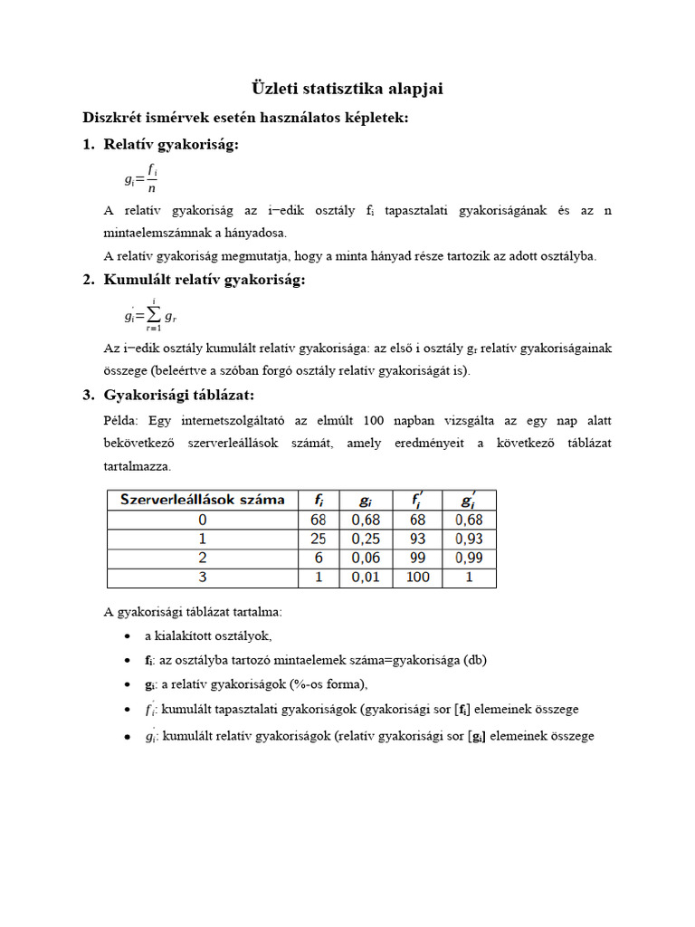 Üzleti Statisztika Alapjai - Képletek | PDF