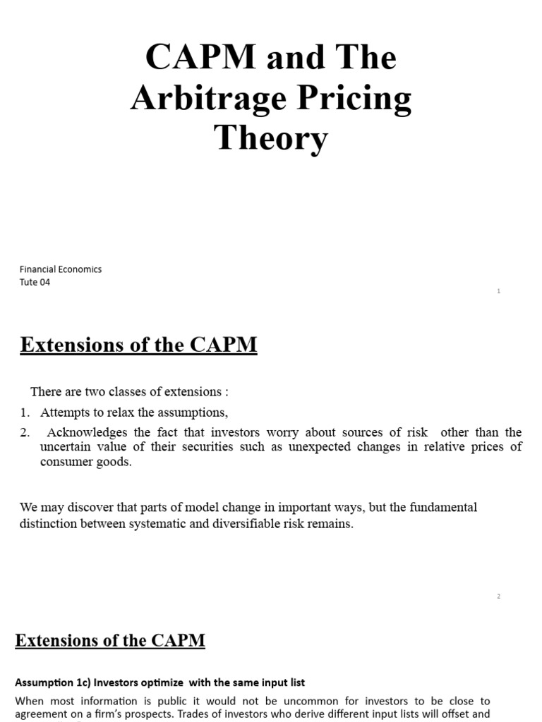 CAPM and The Arbitrage Pricing Theory | PDF | Capital Asset Pricing ...