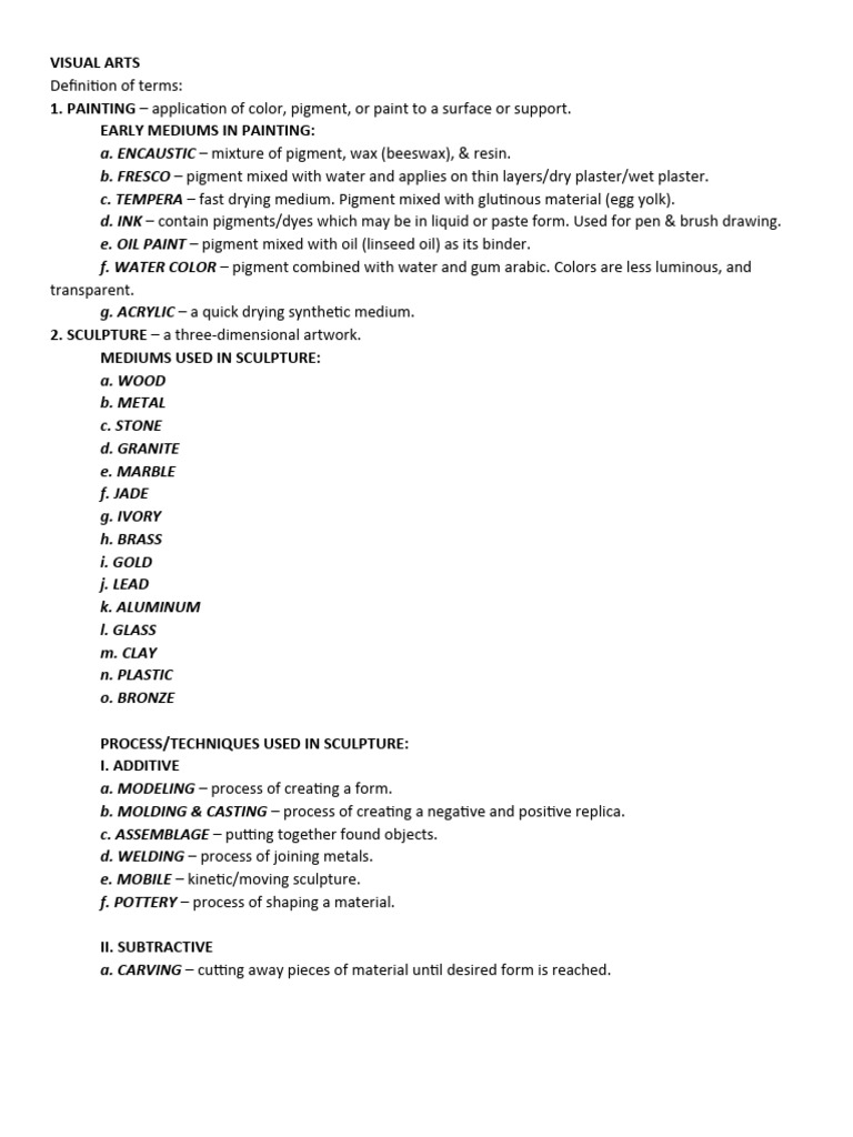 VISUAL ARTS Notes | PDF | Color | Paint
