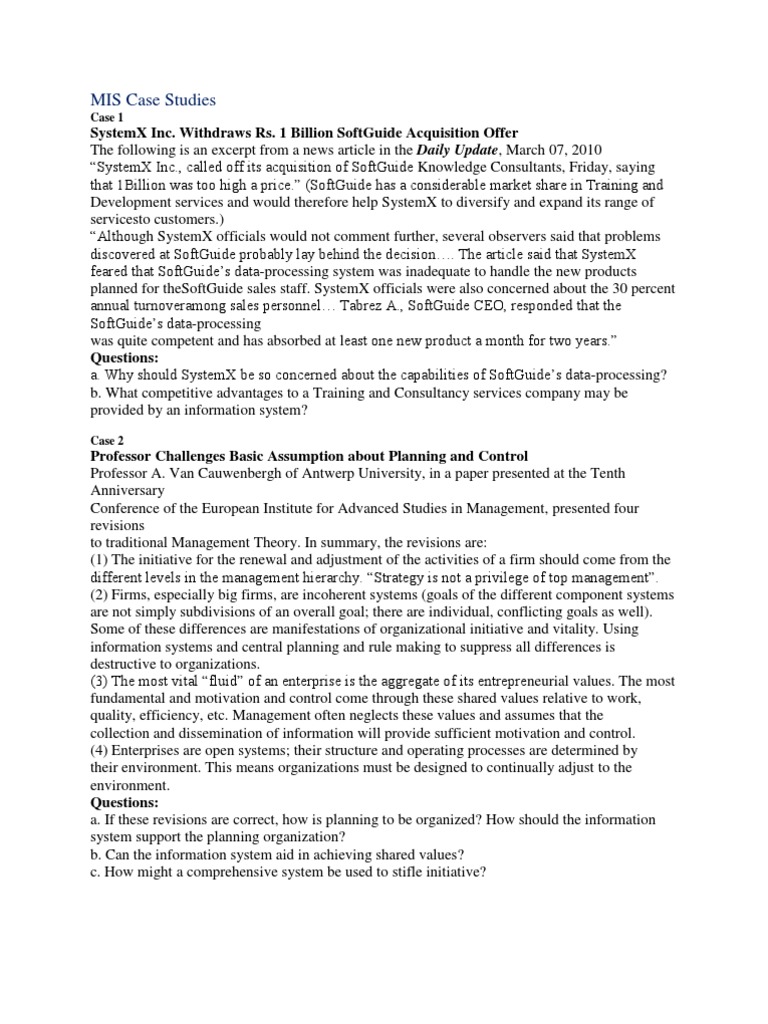 MIS Case Studies | PDF | Information System | Databases