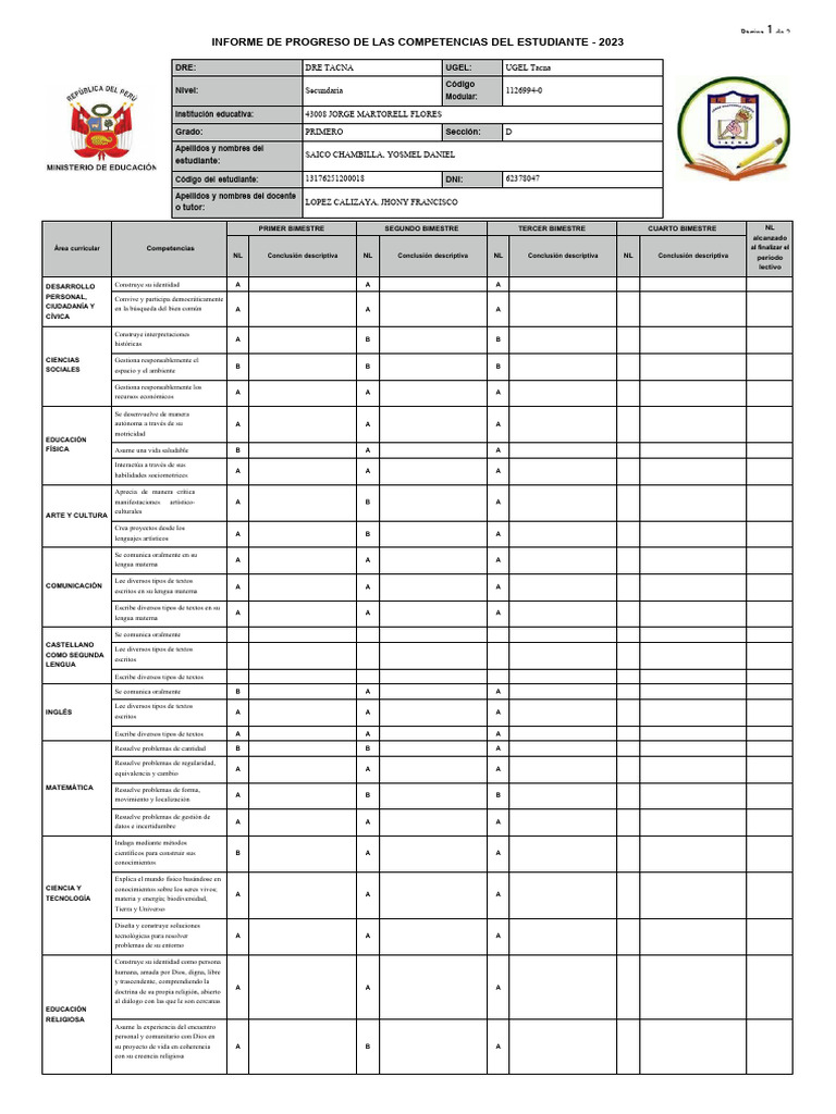Informe de Progreso Estudiante 2023 | PDF