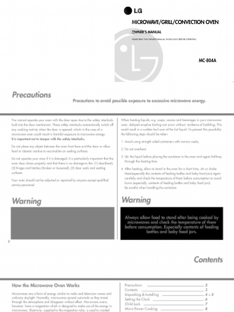 Manual Usuario Microondas LG MC-804A | PDF | Oven | Roasting