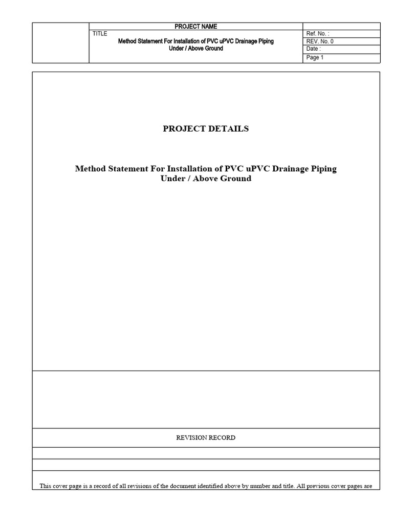 Method Statement For Installation of PVC uPVC Drainage Piping Under ...