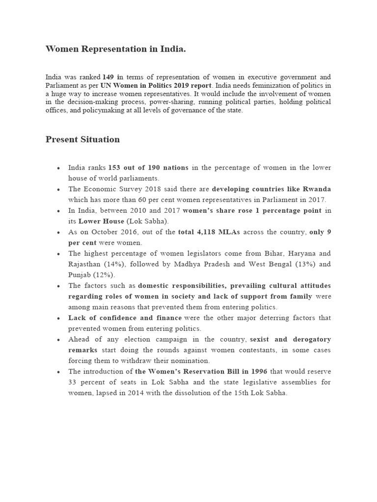 Women Representation in India | PDF | Government | Justice Women Representation in India | PDF | Government | Justice