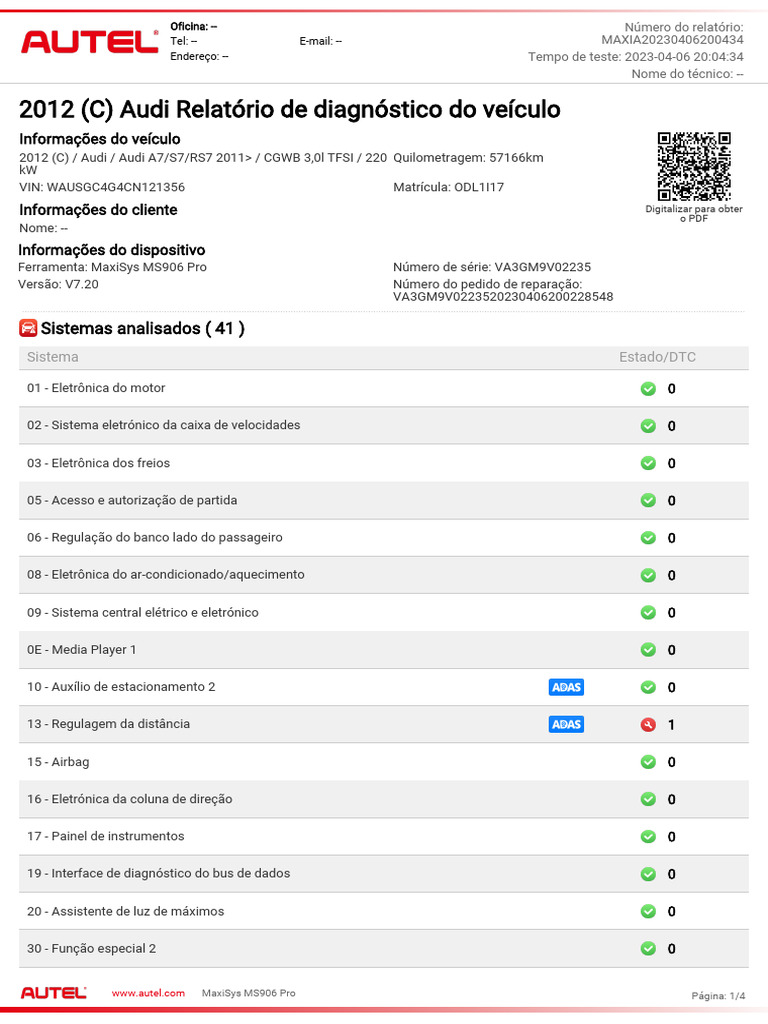 Diagnóstico DTC Audi A7 2012 | PDF | Bens manufaturados | Veículo ...