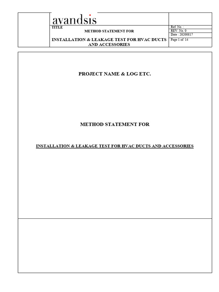 Method Statement for or installation and leakage test for HVAC ducts ...