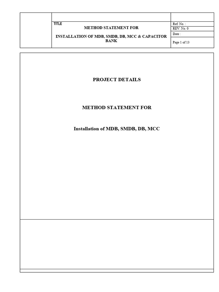 Method Statement for Installation of MDB SMDB DB MCC | PDF | Quality ...