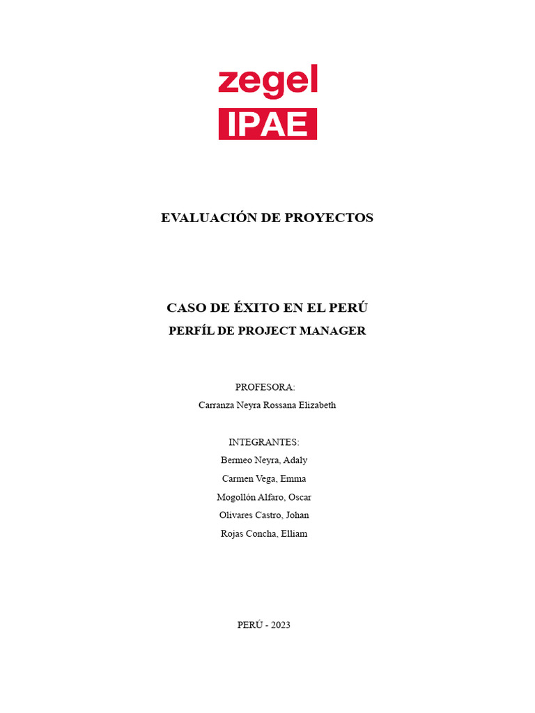 CASO DE EXITO EN EL PERU - Perfíl de Proyect Manager 2023 | PDF | Tarjeta de débito | Google Play