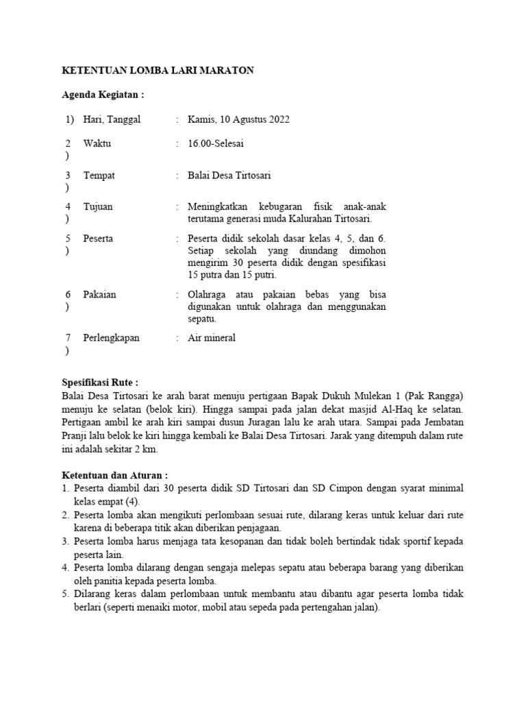 Ketentuan Lomba Lari Maraton | PDF