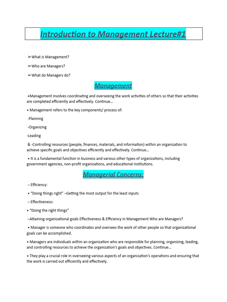 Introduction To Management Lecture.1 | PDF | Team Building | Goal