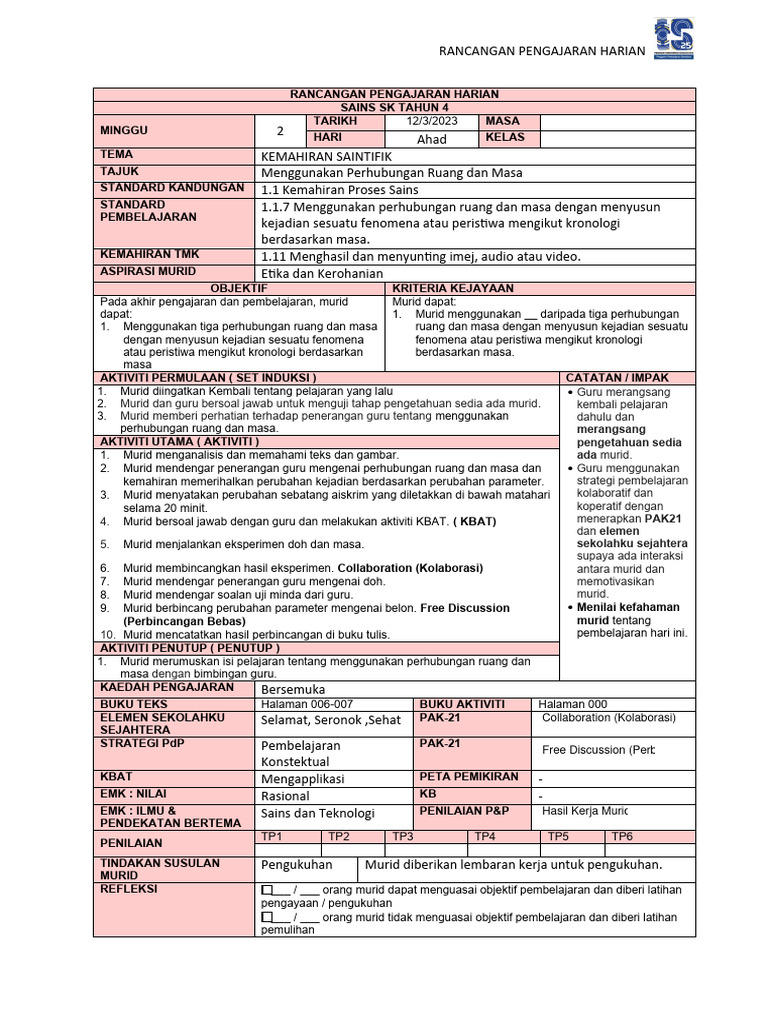 Rancangan Pengajaran Sains Tahun 4 | PDF | Karier & Perkembangan
