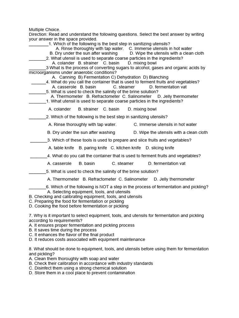 Multiple Choice | PDF | Food Preservation | Fermentation